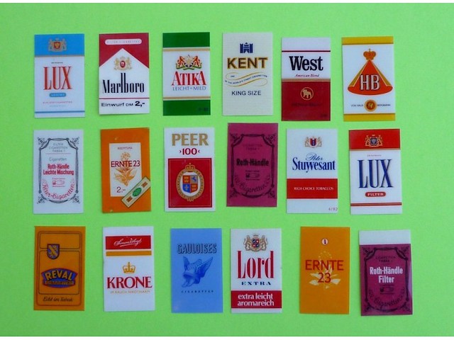 Etikete starih modela paklica cigareta iz automata
