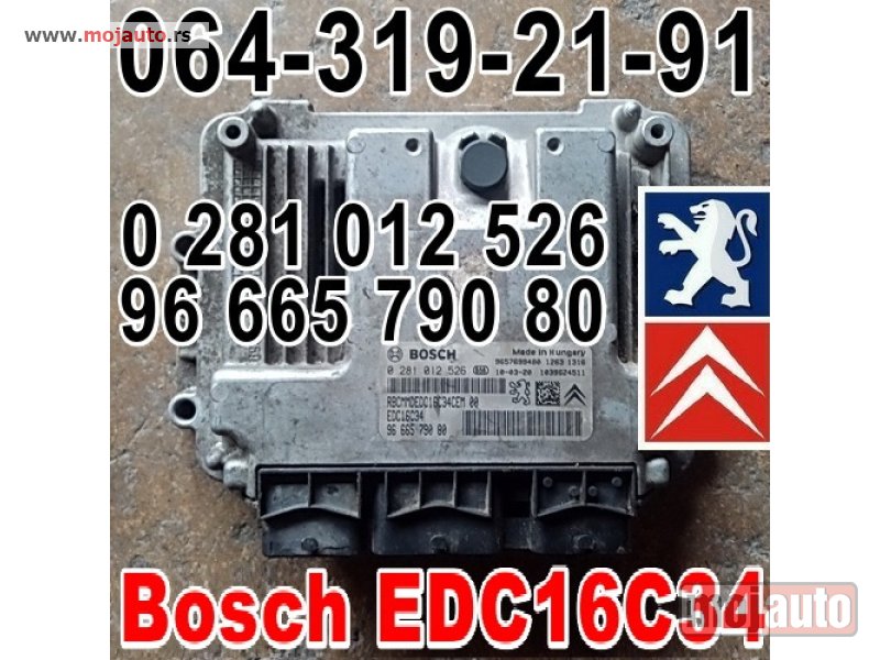 KOMPJUTER Bosch EDC16C34 Pežo 0 281 012 526 Peugeot Citroen 96 665 790 80