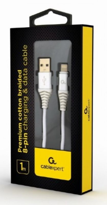 Kabl USB iPhone Gembird CC-USB2B-AMLM-1M-BW2, lightning 8-pin charging and data cable, 1m, silver/white