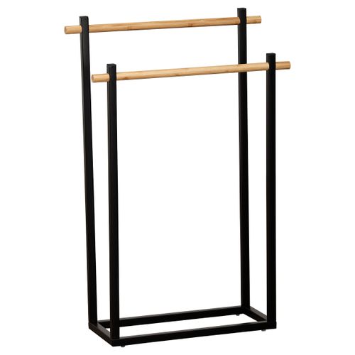 TENDANCE DRŽAČ PEŠKIRA SA DVE PREČKE 53X20X82CM METAL BAMBUS/CRNA