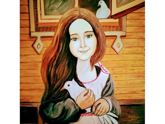 Devojcica sa golubom, ulje na platnu 40*40 cm