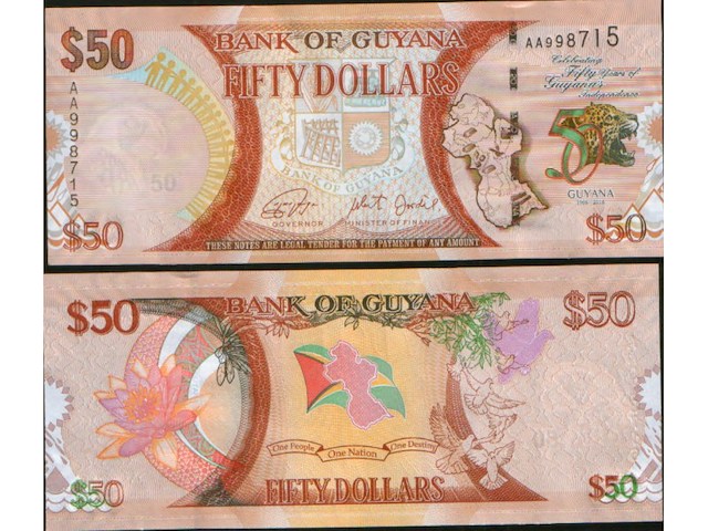 Guyana 50 Dollars 2016. P-41. UNC