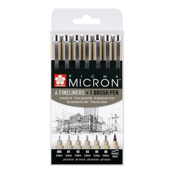 Pigma Micron, liner, set, black, 7K