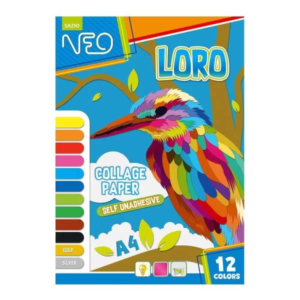 Loro, kolaž papir, 12 boja, nesamolepljiv, A4