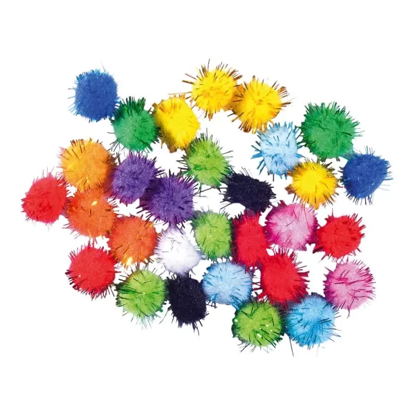 Crafty pom, kraft pom pom sa gliterom, miks, 15mm, 30K