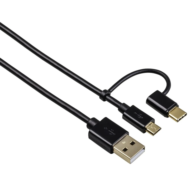 Hama (54512) kabl za punjač USB A (muški) na micro USB/USB tip C (muški) 1m crni