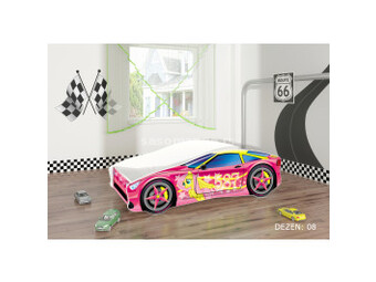 ACMA CAR V deciji krevet 18080 + GRATIS DUSEK (pink-žuti) Dezen 08
