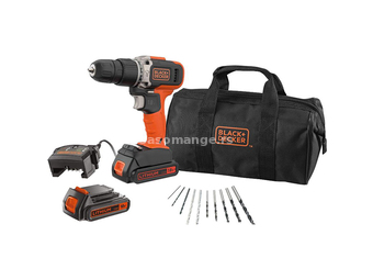 Akumulatorska vibraciona bušilica - odvijač 18V 2x1,5 Ah + 10-delni set burgija Black+Decker BCD0...