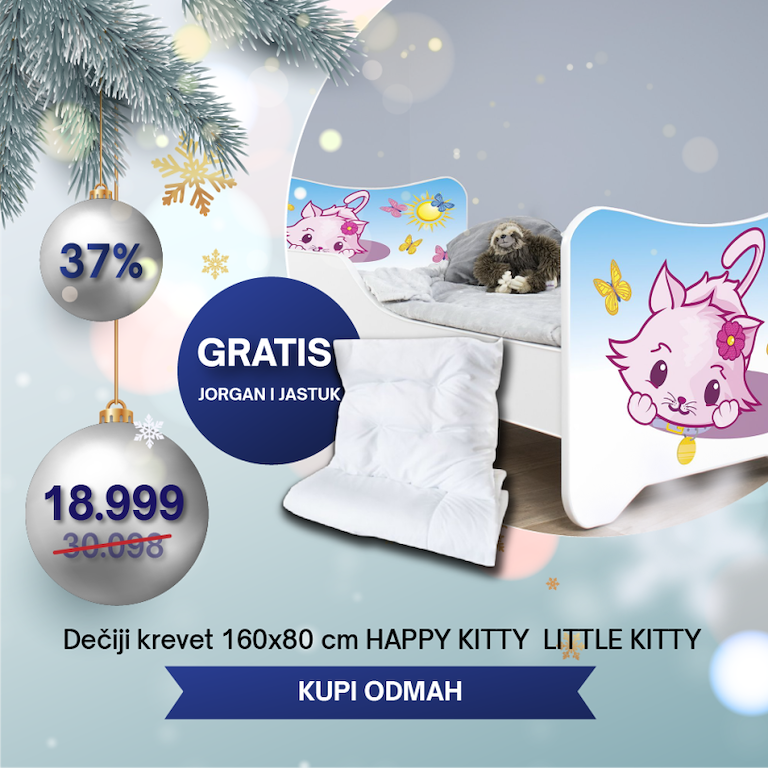 Dečiji Krevet 160X80Cm Happy Kitty Little Kitty + Jorgan i Jastuk