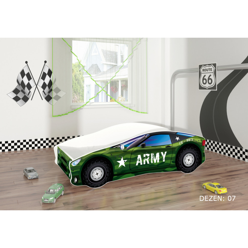 ACMA CAR V deciji krevet 180×80 + GRATIS DUSEK (zelena army) Dezen 07