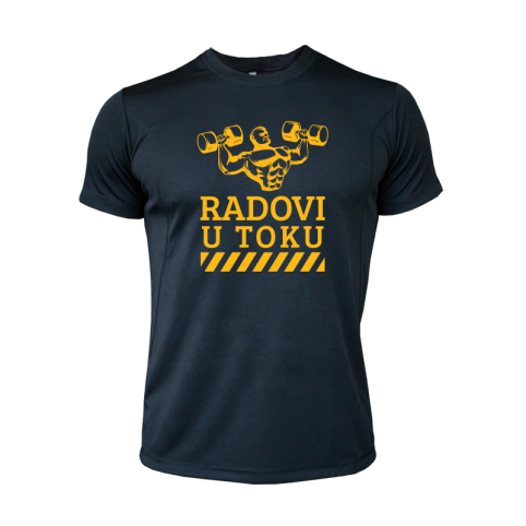 "Radovi u toku" - Full Fit crna sportska muška majica kratkih rukava (cs3740)