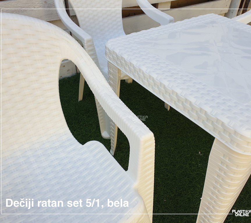 Dečiji set RATAN sto i 4 stoličice BELI