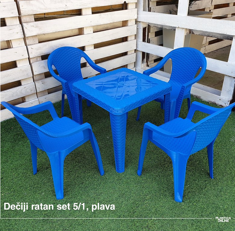 Dečiji set RATAN sto i 4 stoličice PLAVI