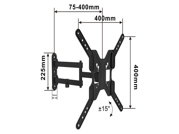 Nosac za TV/17''-55''/ ARM/LONG/NAGIB -15°do+15°/ROTACIJA 180°/VESA 400X400/do 30kg/75-400mm od zida