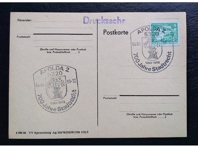 7624 Postkarte DDR, uslužno žigosana
