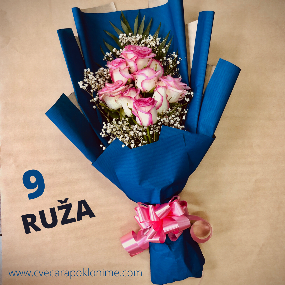 Buket 9 ruža + Poklon čestitka – Šifra 266