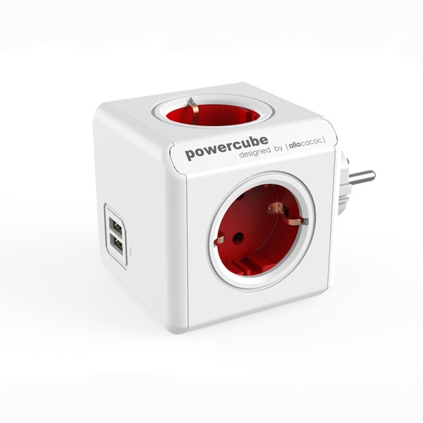 Utikač sa 4 priključka + 2 USB ulaza Cube Red