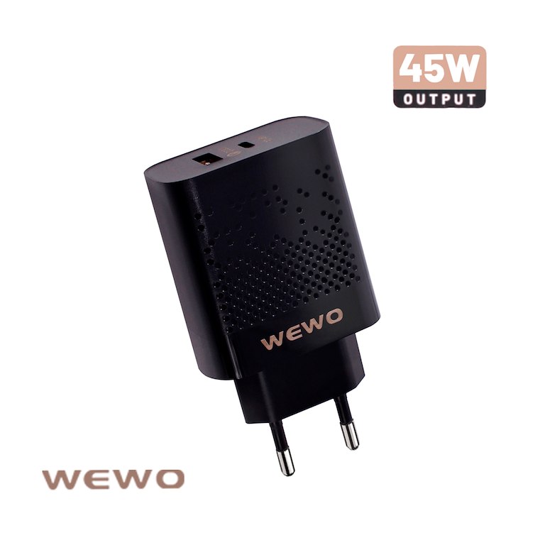 WEWO PD+USB Punjač QC 45W/3A (crni)