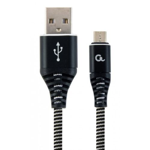 CC-USB2B-AMmBM-2M-BW Gembird Premium cotton braided Micro-USB charging - data cable,2m, black/white