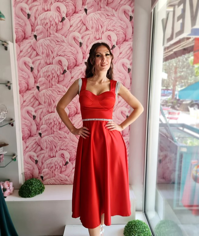 Haljina ispod kolena 216 – Crvena korset haljina