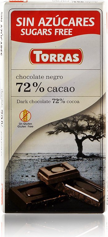 Crna čokolada 72% kakaa (sert. bez glutena) (dijet) 75 g Torras