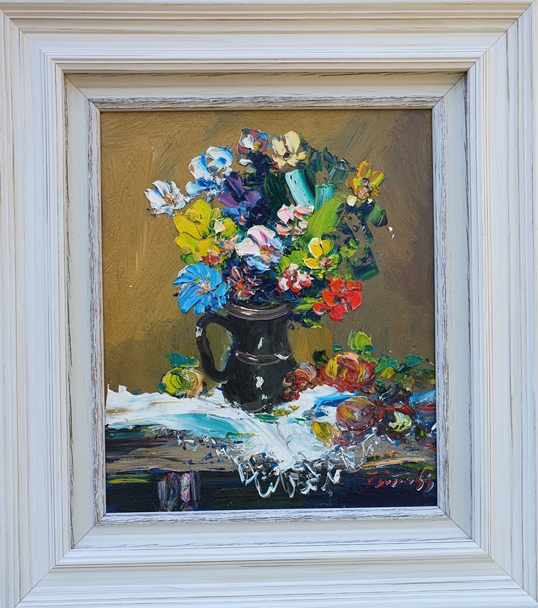 Cveće 3, Đorđe Stanić, ulje na lesonitu, sa 43×38 cm, bez 30×25 cm, sertifikat, 130 eura