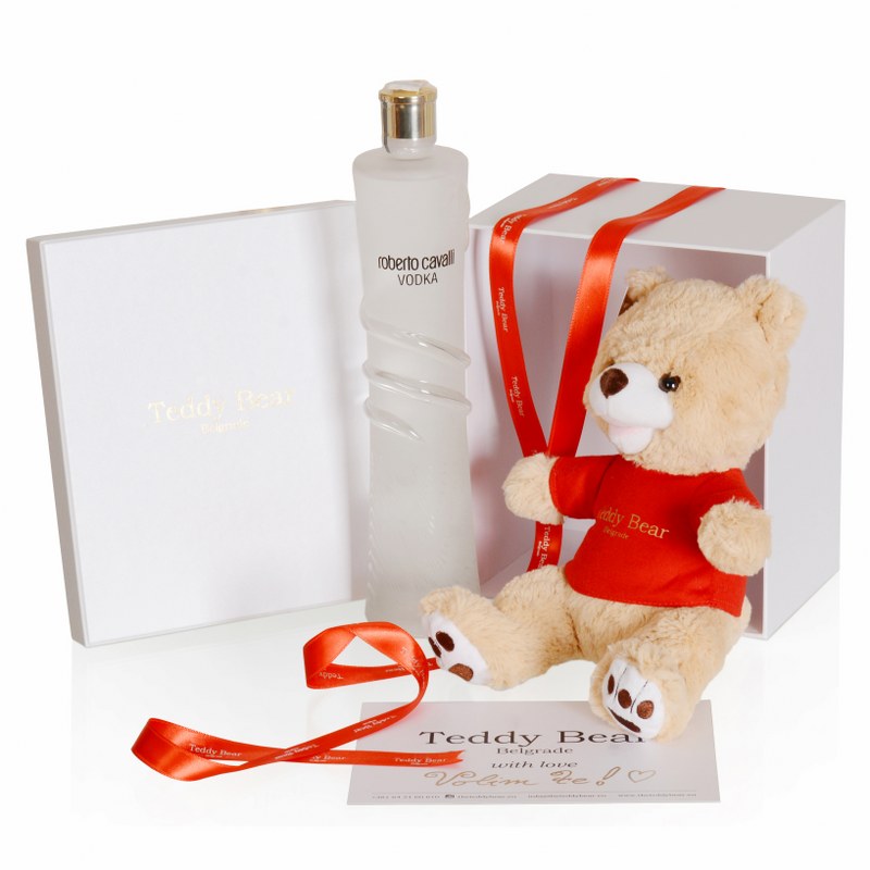 Teddy Bear ® Golden Red ™ 30cm + Roberto Cavalli Vodka