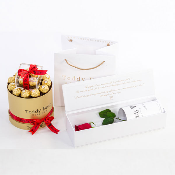 Teddy Bear ® Ferrero Box + Single Rose ™ Red