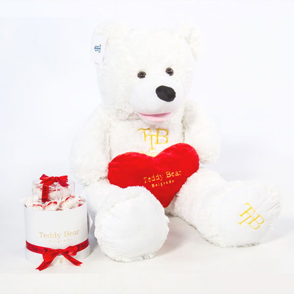 Teddy Bear ® White ™ 1m with Heart + Raffaelo Box