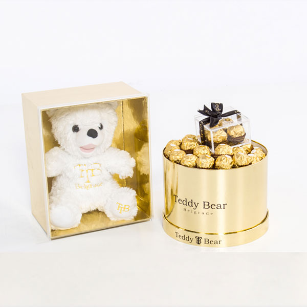 Teddy Bear ® White ™ 30cm + Ferrero GOLD Box