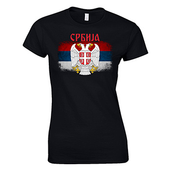 Crna ženska majica "Srpska zastava"