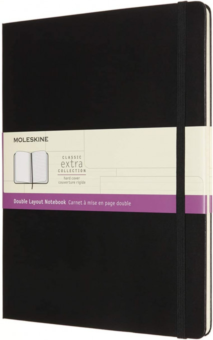 Moleskine Classic Notebook, Hard Cover, XL, Double Layout, Ruled/Plain, Black, 192 strane