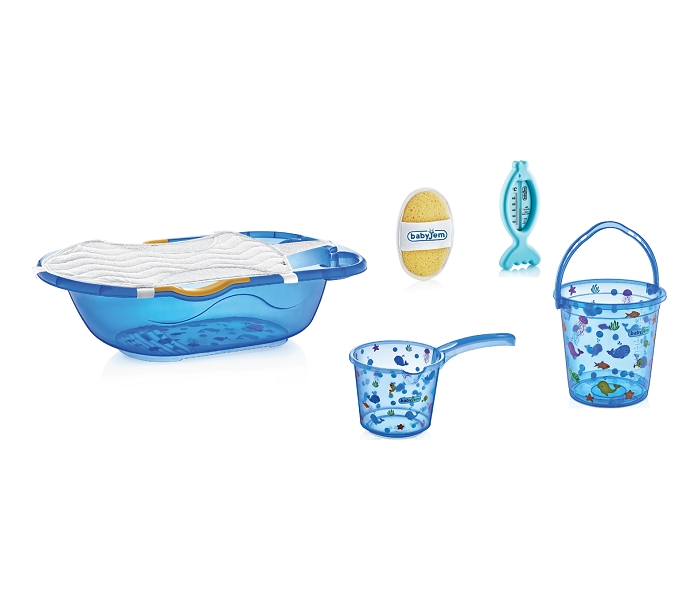 BABYJEM SET ZA KUPANJE 6 DELOVA BLUE (kadica, podloga,termometar, sundjer, bokal, kofica)