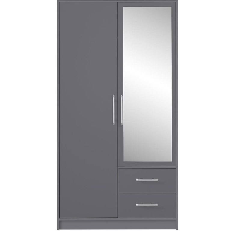 Smart ormar 2 vrata+2 fioke 100x56x190 cm grafit/ogledalo