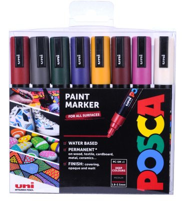 UNI set PC-5M Posca /1.8-2.5mm 1/8 TAMNE boje