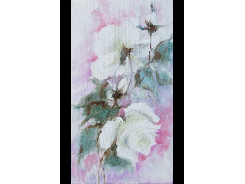 Bele ruže- ulje na platnu 20x35cm, D. Simić