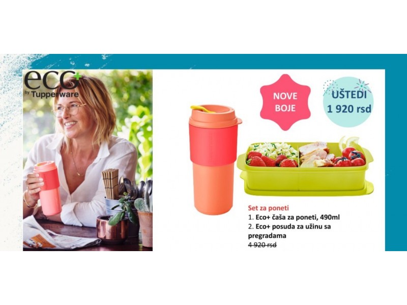 Tupperware Eko čaša za poneti 490ml+Eko kutija za užinu