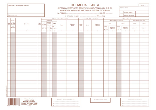 POPISNA LISTA SIR. MATER. SITNOG IVENTARA A3 NCR