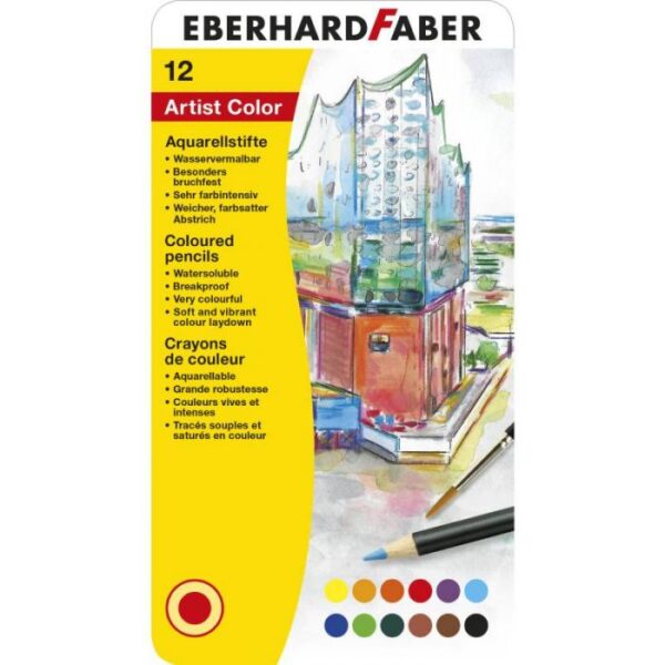 Drvene akvarel boje u metalnoj kutiji Eberhard Faber 1/12