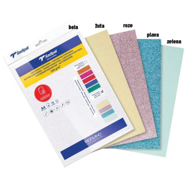 Papir glitter A4 330 g Sadipal Fabriano 1/5 pastelne boje