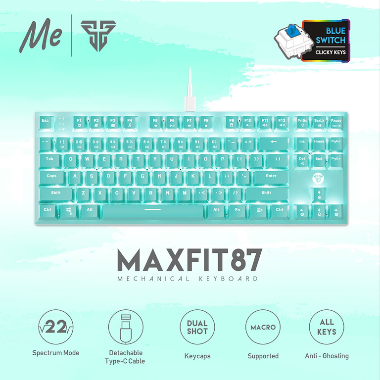 Tastatura Mehanicka Gaming Fantech MK856 RGB Maxfit 87(Blue switch) Mint Edition