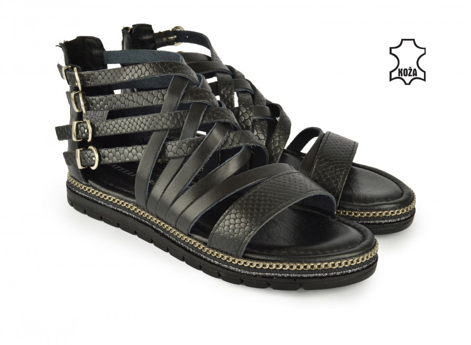 Kožne ženske sandale D-600CR crne