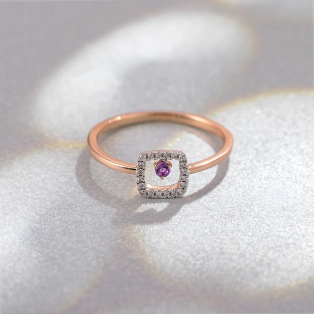 Verenički prsten sa ametistom i brilijantima u roze zlatu