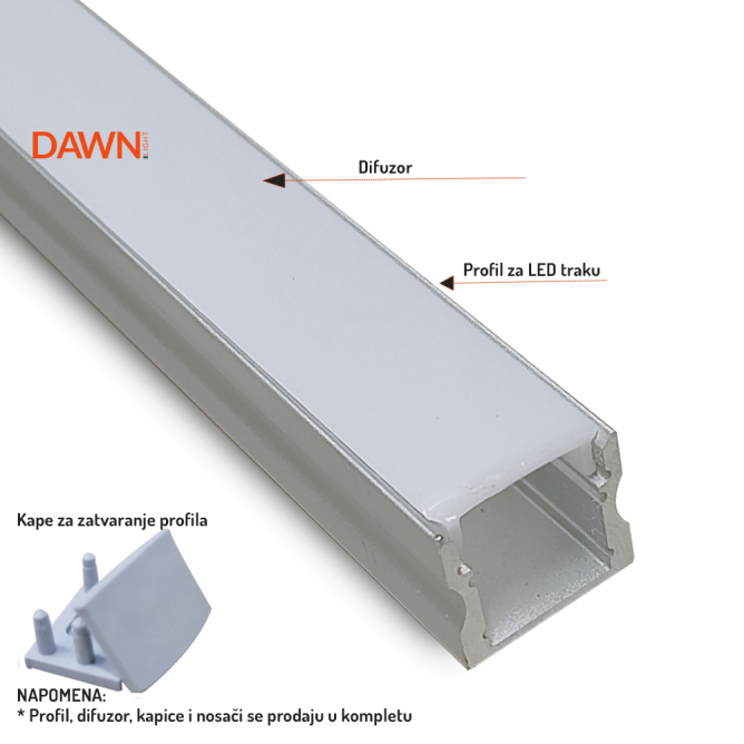 LED PROFIL LL-ALP004-R KOMPLET SIVI