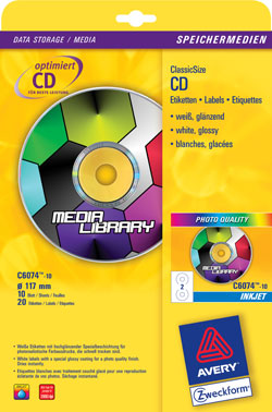 Ink Jet nalepnica za CD/DVD foto glossy, bela boja, ø 117 mm, 20 kom.