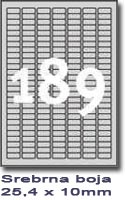 nalepnice srebrne, 25,4 x 10mm, 20 listova, 3780komada