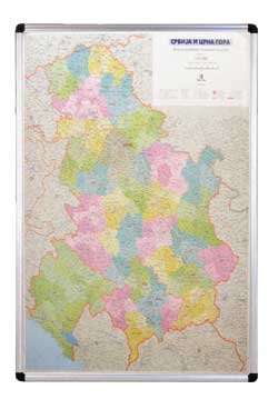 Magnetna mapa Srbije u aluminijumskom ramu - 90 x 130 cm