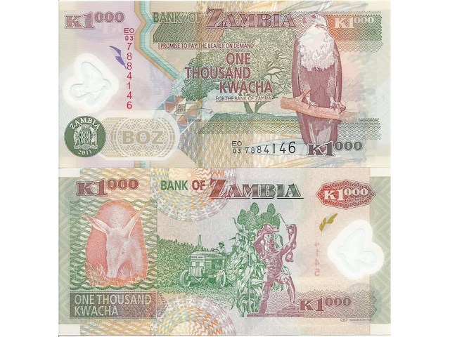 Zambia 1000 kwacha 2011. UNC Polimer