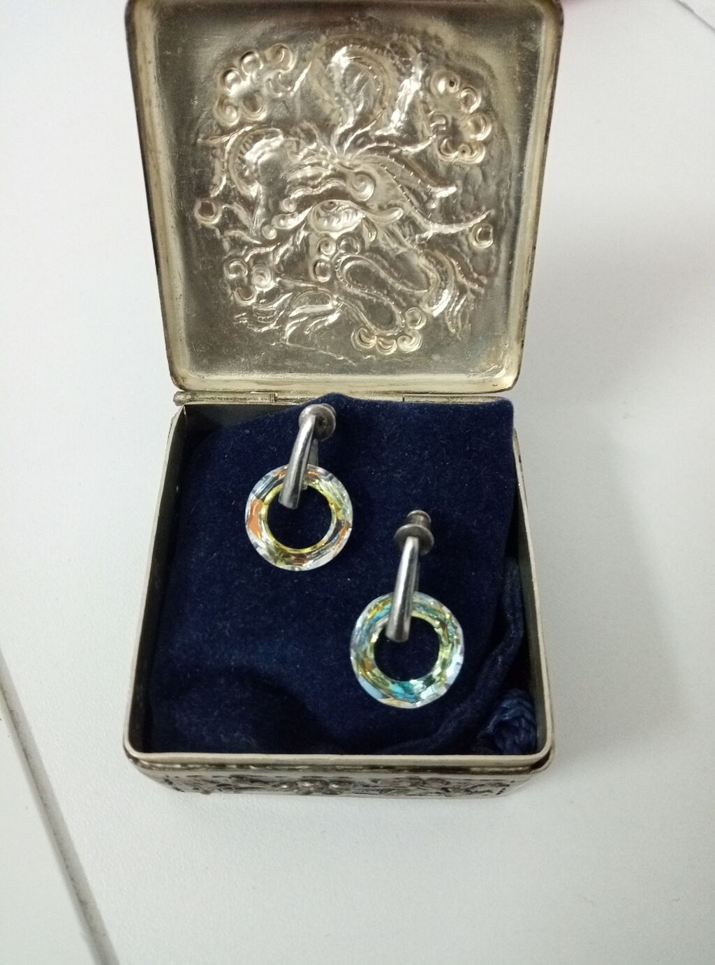 Gorski kristal nausnice+poklon prsten sa visuljkom/sterling srebro