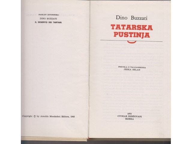 TATARSKA PUSTINJA / DINO BUZZATI - lepO *******